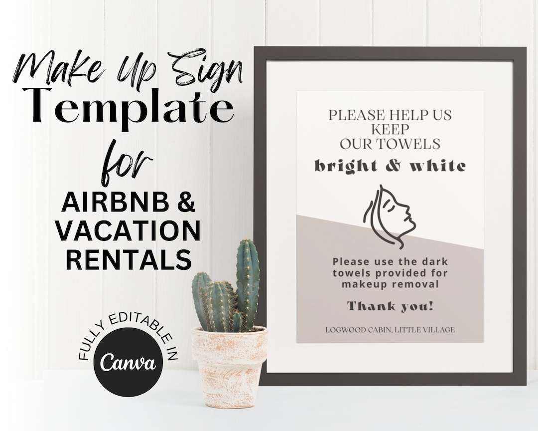 Airbnb Bathoom Sign Printable, Makeup Towel Sign, Dark Towel Sign ...