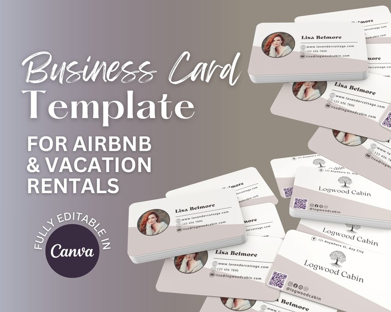 QR Code Business Card Template for Canva, Business Card for Vacation ...