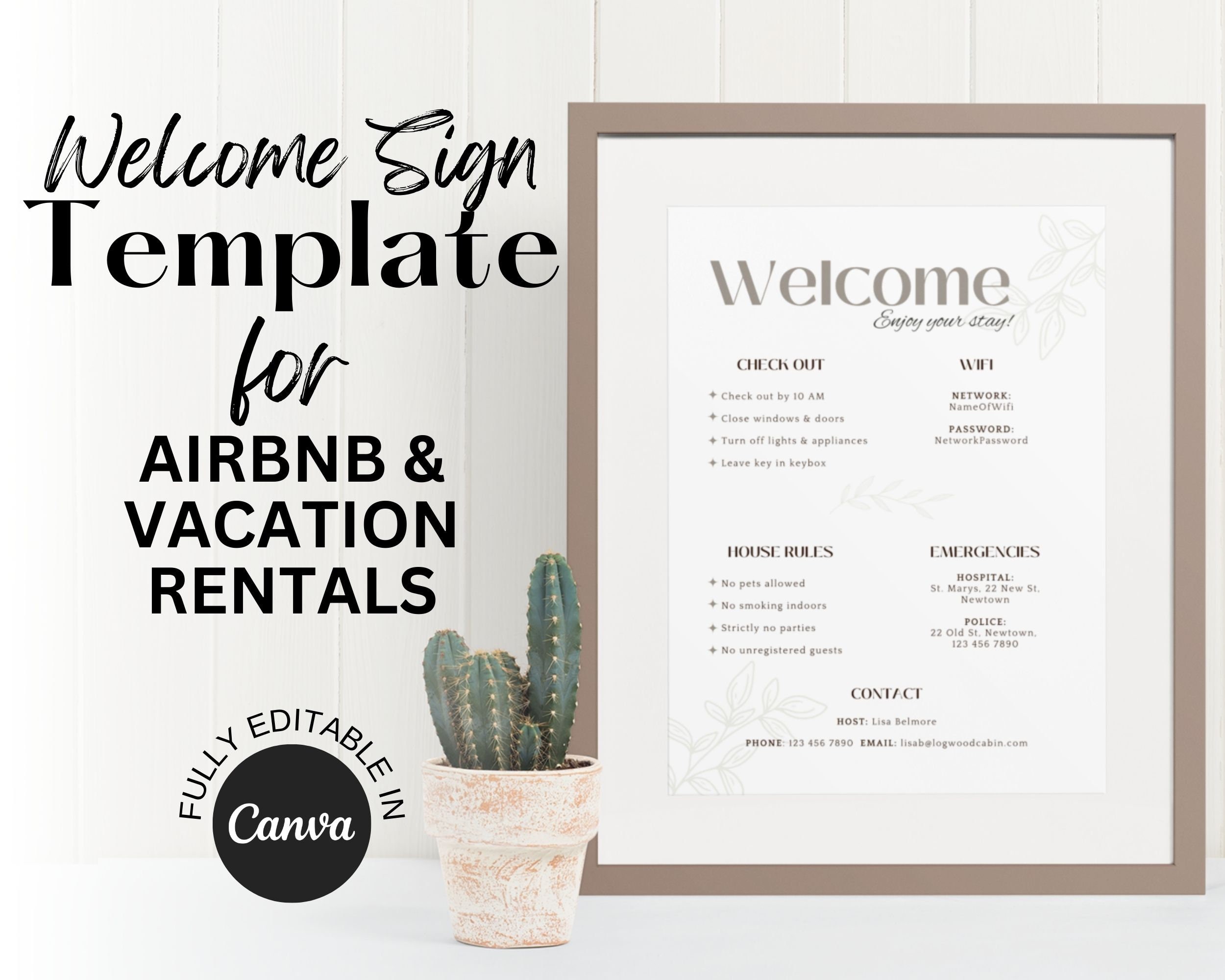 Airbnb Welcome Sign Template, Canva Editable Vacation Rental Sign ...