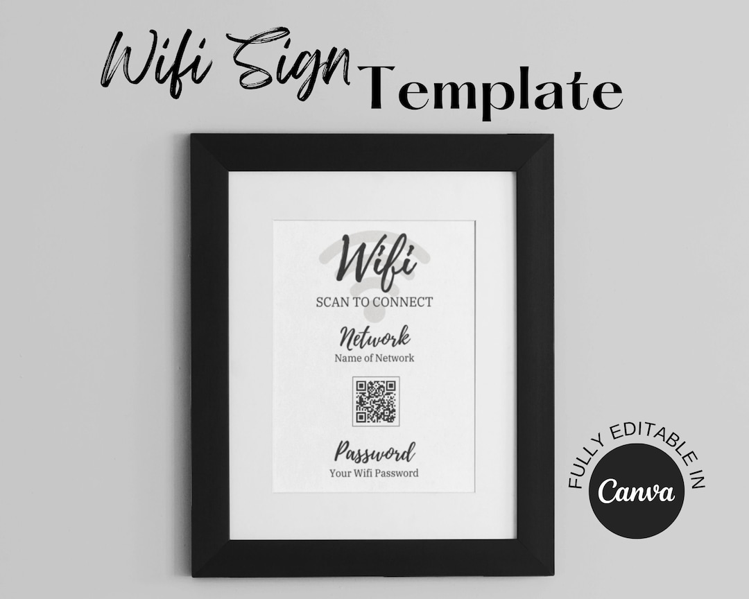QR Wifi Sign Template, Scan to Connect Airbnb Sign, Wifi Password Sign ...