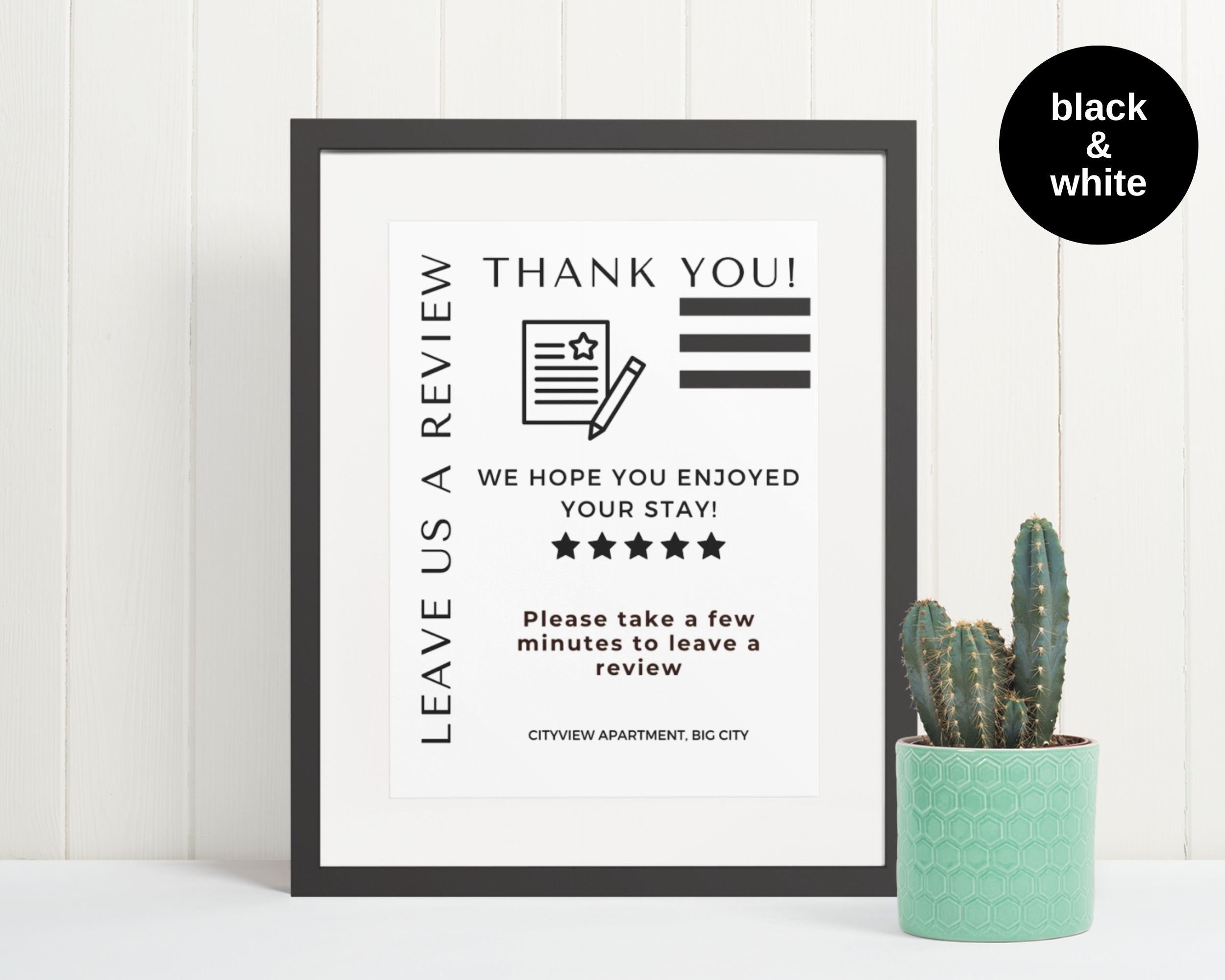 Airbnb Review Sign Black and White, Airbnb Sign Template, Minimalist ...