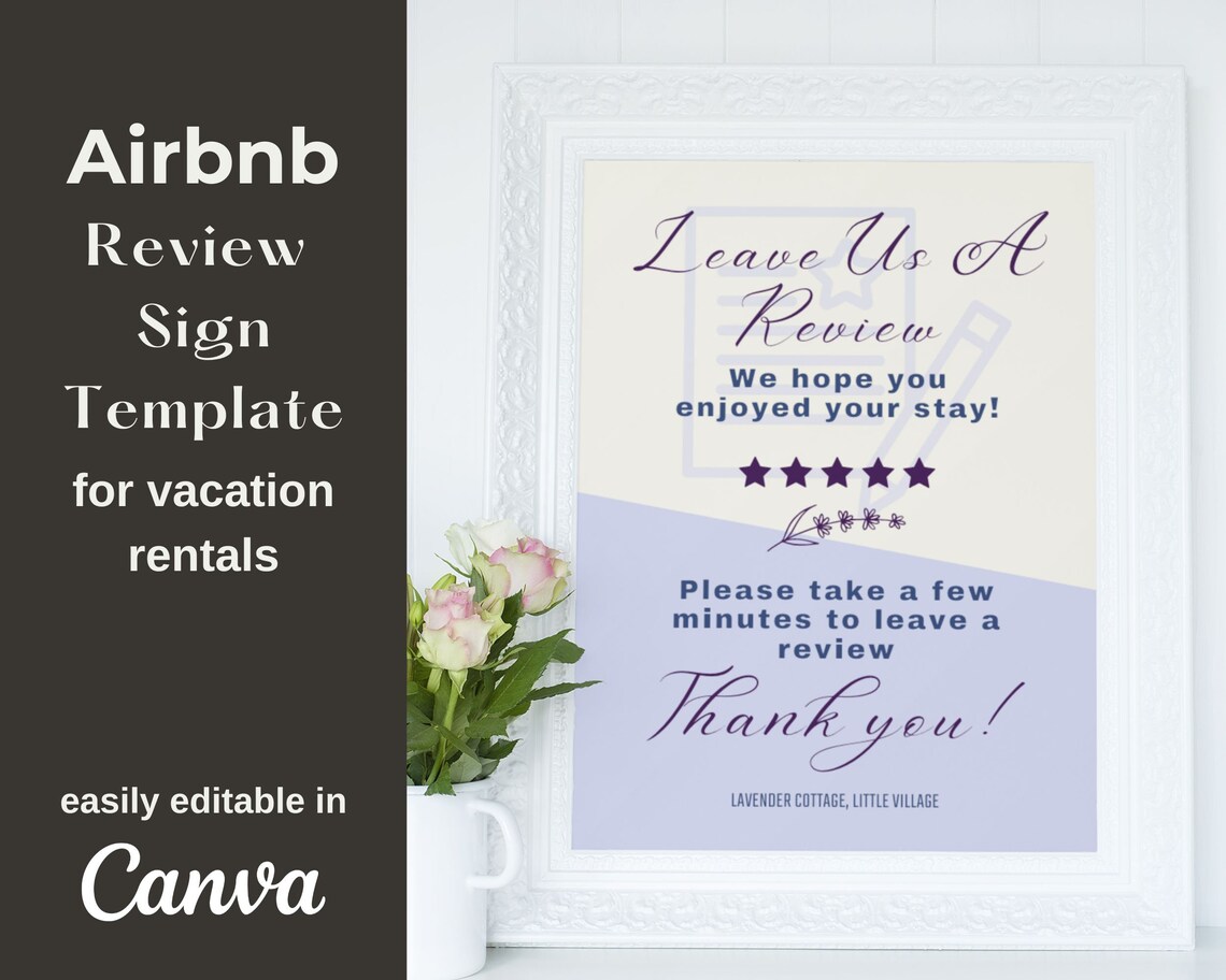Airbnb Review Sign Cottage Style, Airbnb Sign Template, Farmhouse ...