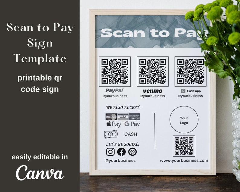 Scan to Pay Template QR Code Sign Editable in Canva Pay Template Card ...
