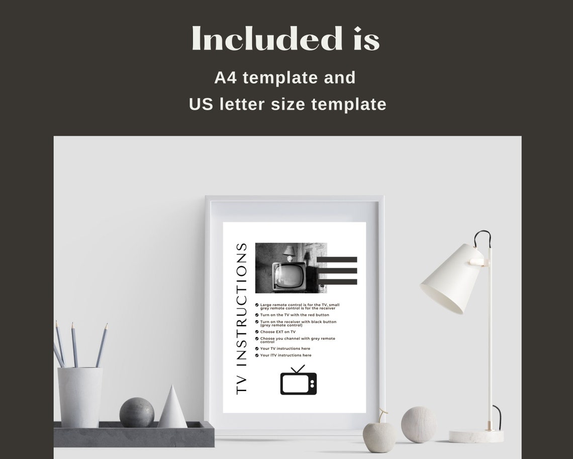 Airbnb Tv Instructions Sign Black and White, Airbnb Sign Template ...