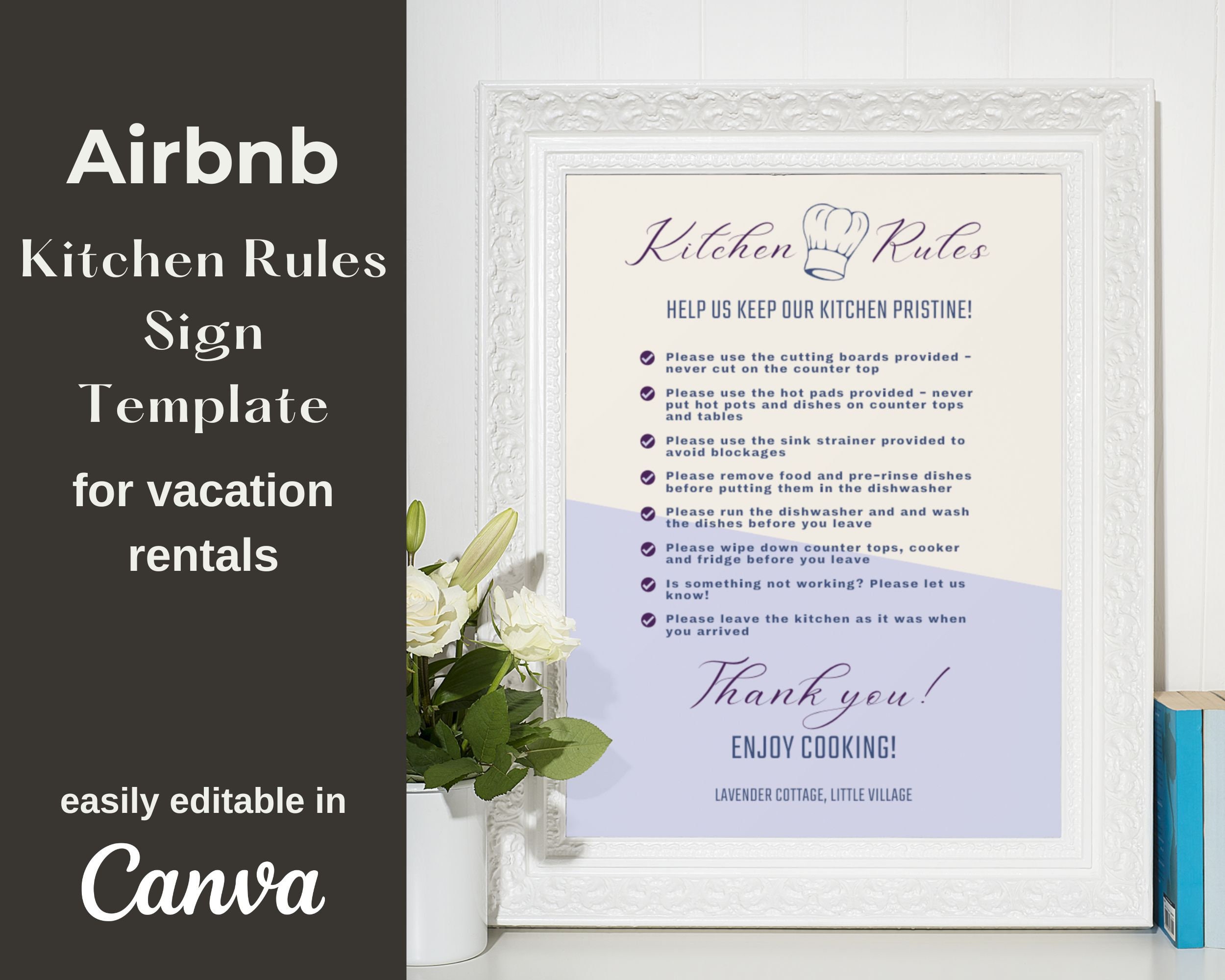 Kitchen Rules Sign, Airbnb Kitchen Rules Poster, Editable Canva ...
