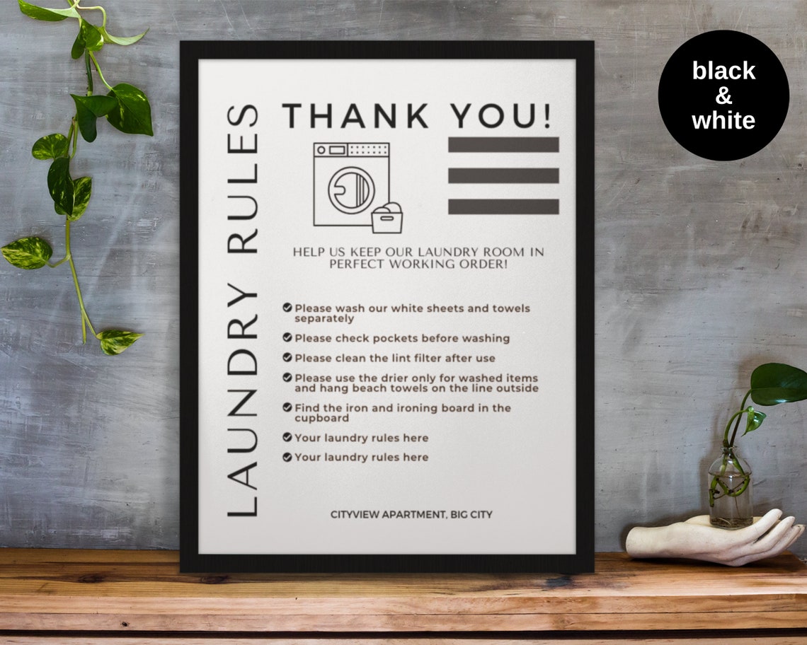Airbnb Laundry Rules Sign, Editable Laundry Room Sign Template ...