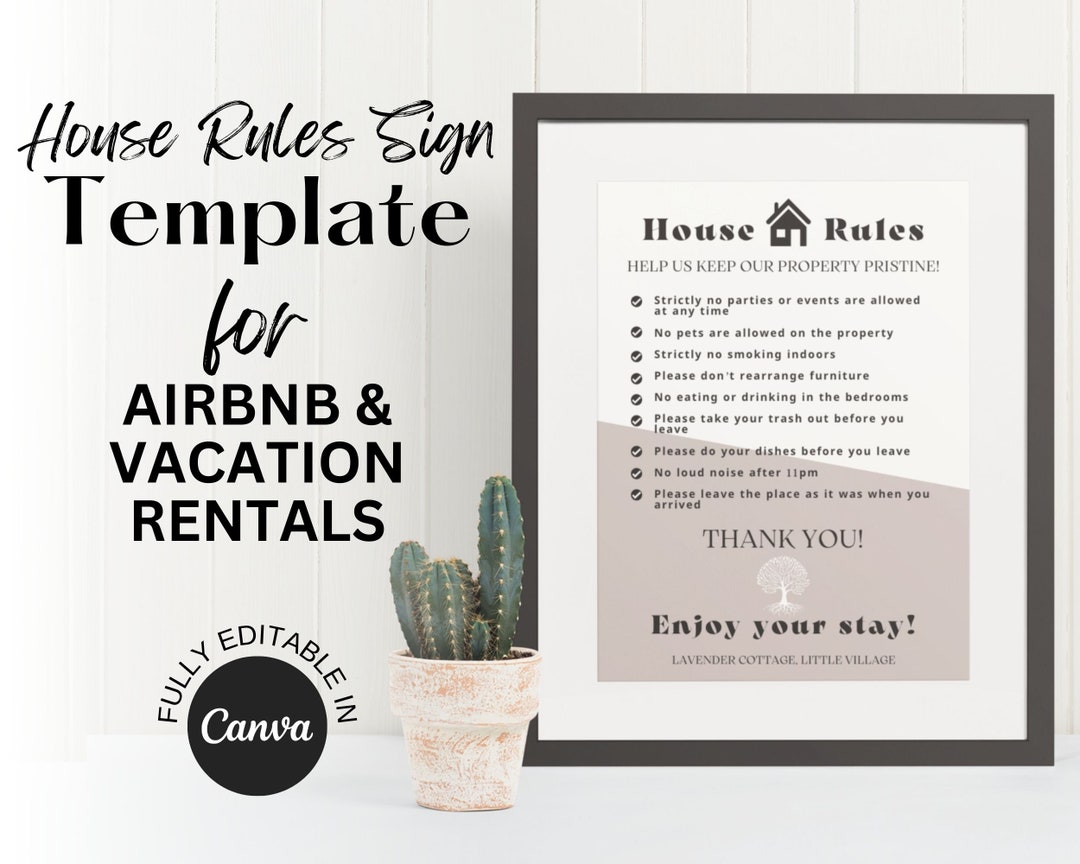 Airbnb House Rules Sign, Editable Custom House Rules Template, Cabin ...