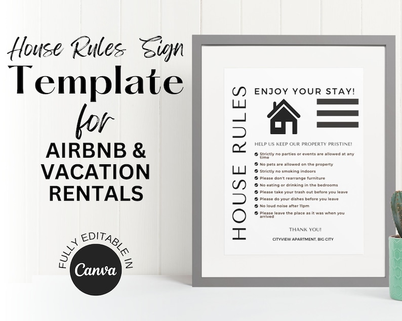 Airbnb House Rules Sign, Editable Custom House Rules Template, Minimalist Airbnb Sign, Printable ...