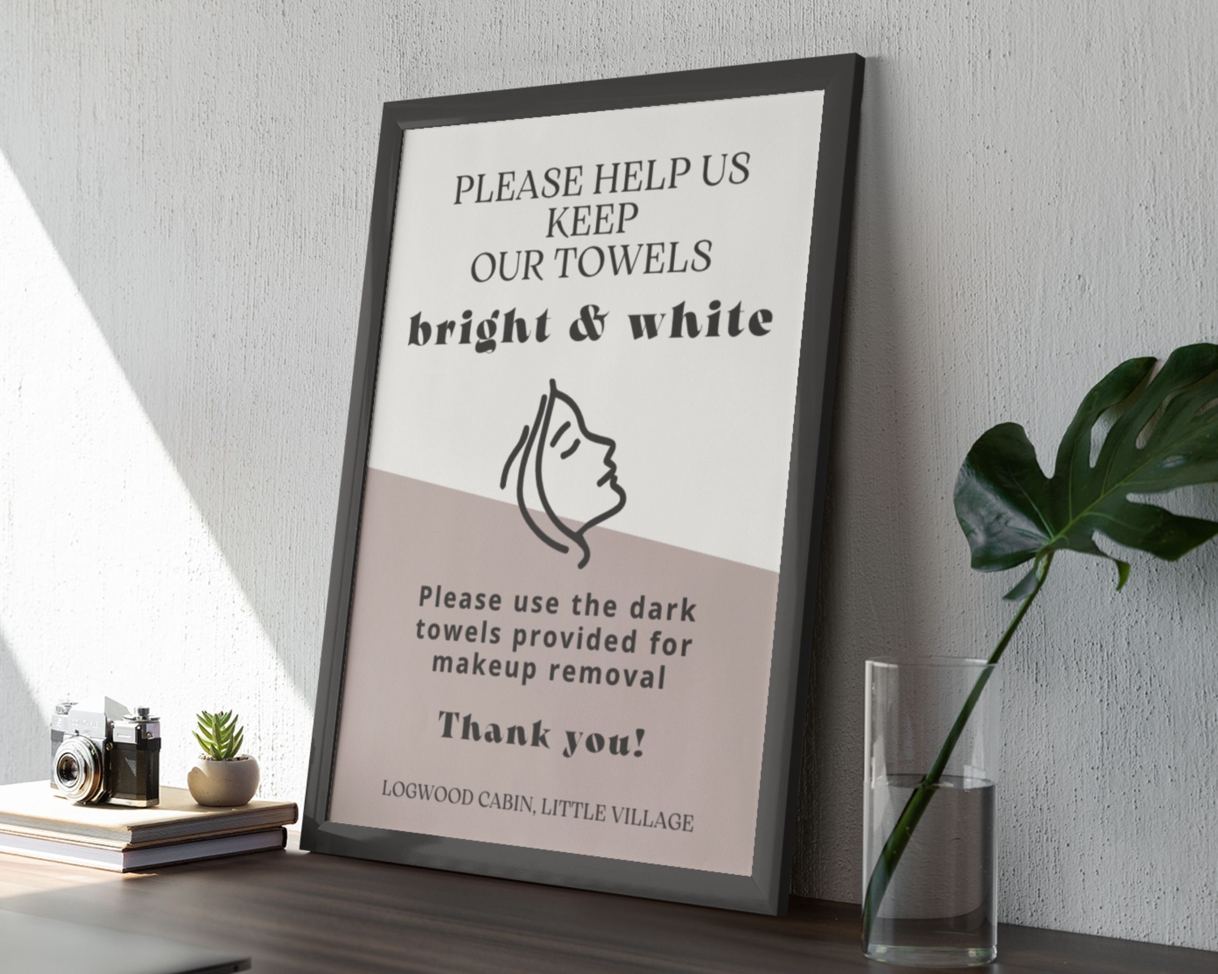 Airbnb Bathoom Sign Printable, Makeup Towel Sign, Dark Towel Sign ...