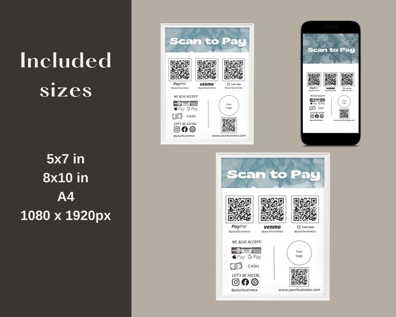 Scan to Pay Template QR Code Sign Editable in Canva Pay Template Card ...