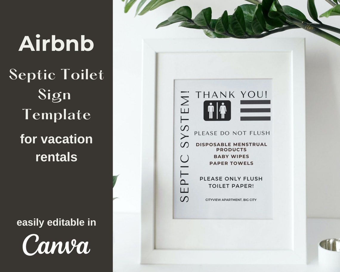 Septic Toilet Sign, Airbnb Bathoom Sign, Septic Tank Sign, Editable ...