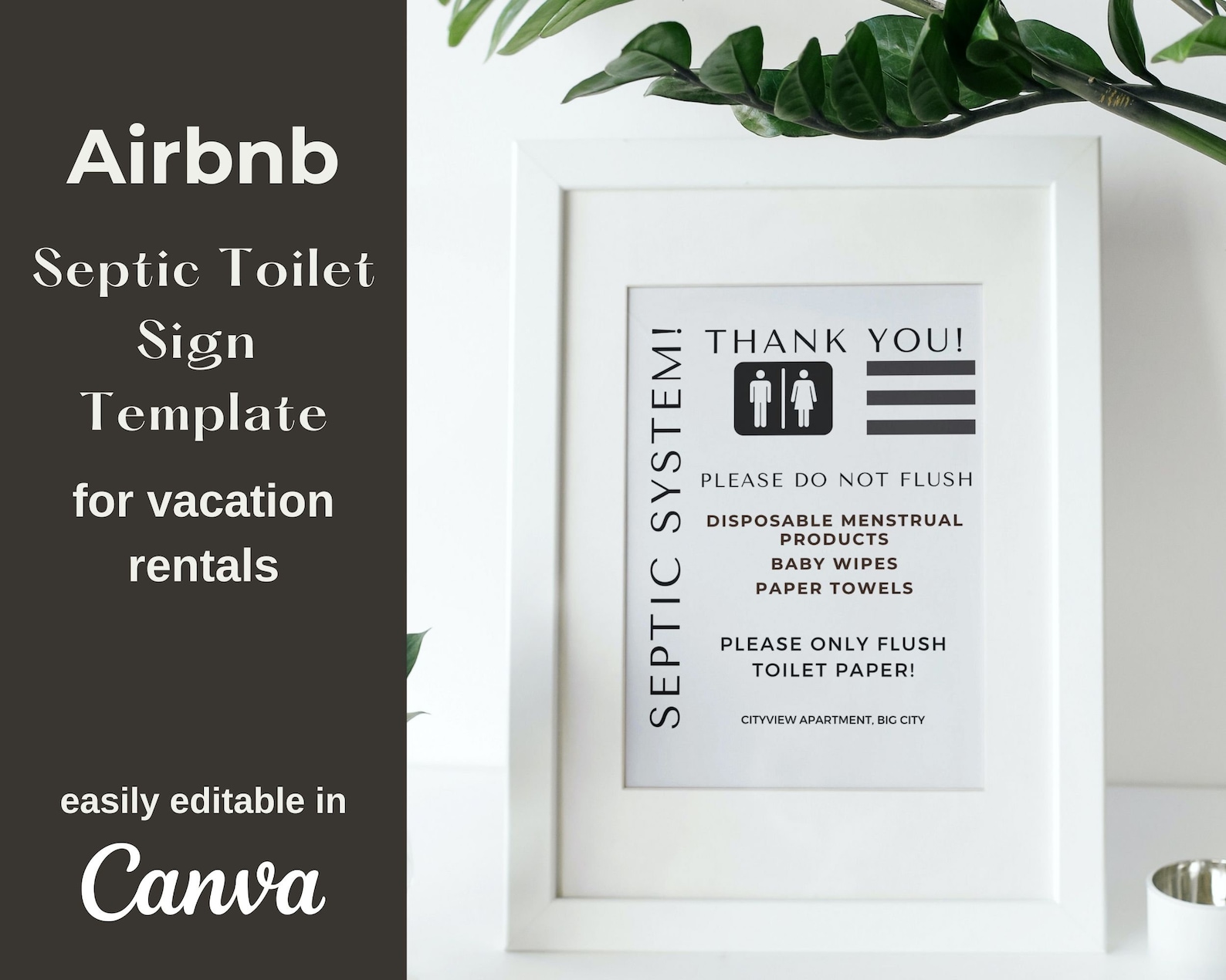 Septic Toilet Sign, Airbnb Bathoom Sign, Septic Tank Sign, Editable ...