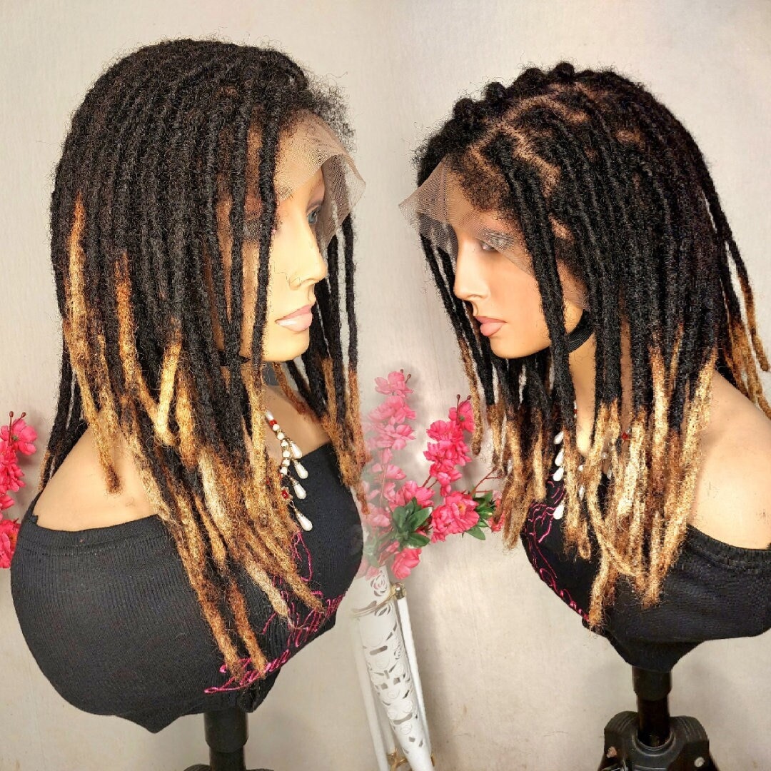 Human Hair Dreadlocks Wig, Ombré Black to Honey Blonde Full Lace ...