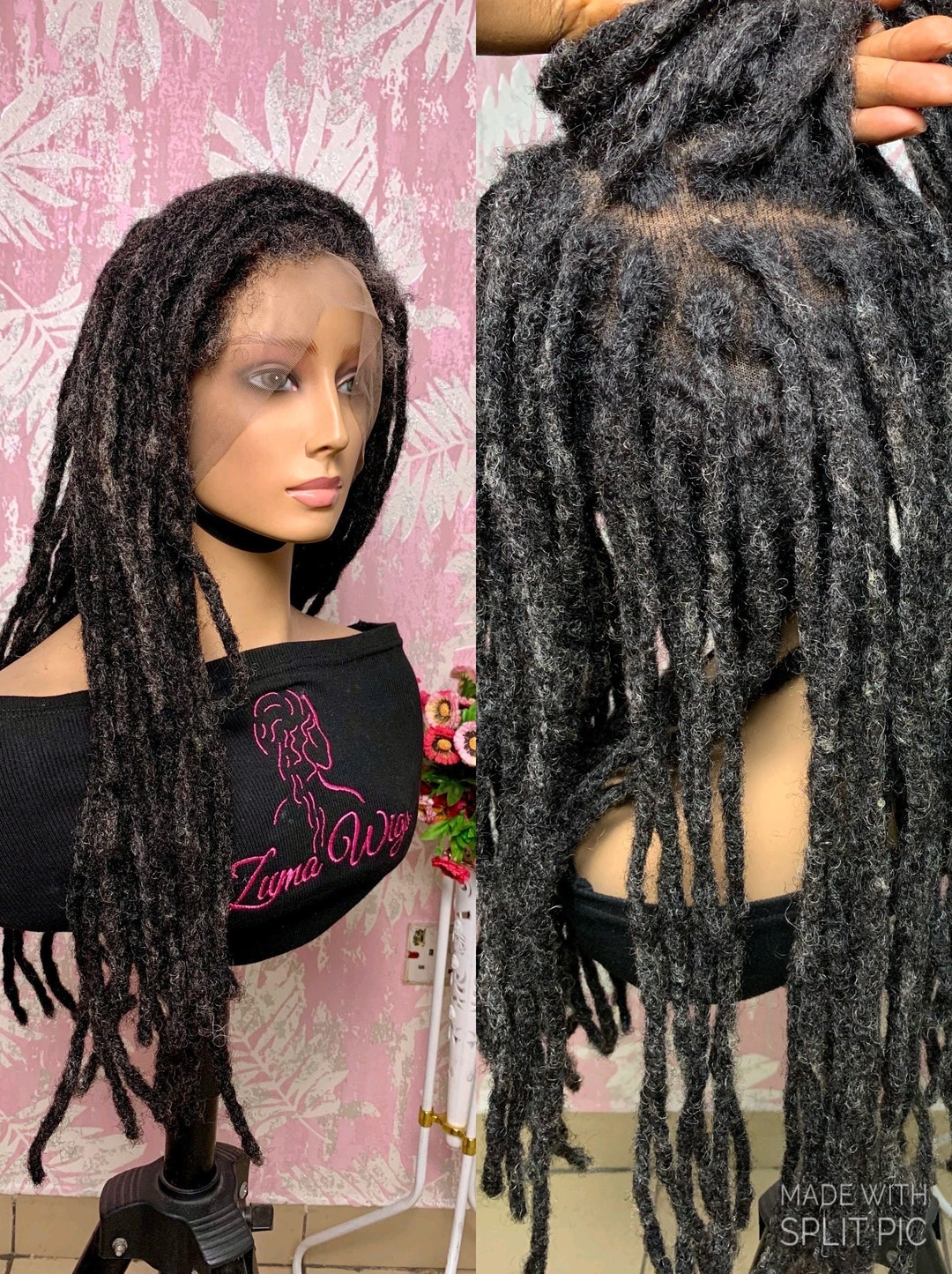 Gray Human Hair Dreadlocks Wig, Dark Gray Dreadlocks Wig, Gray Full ...