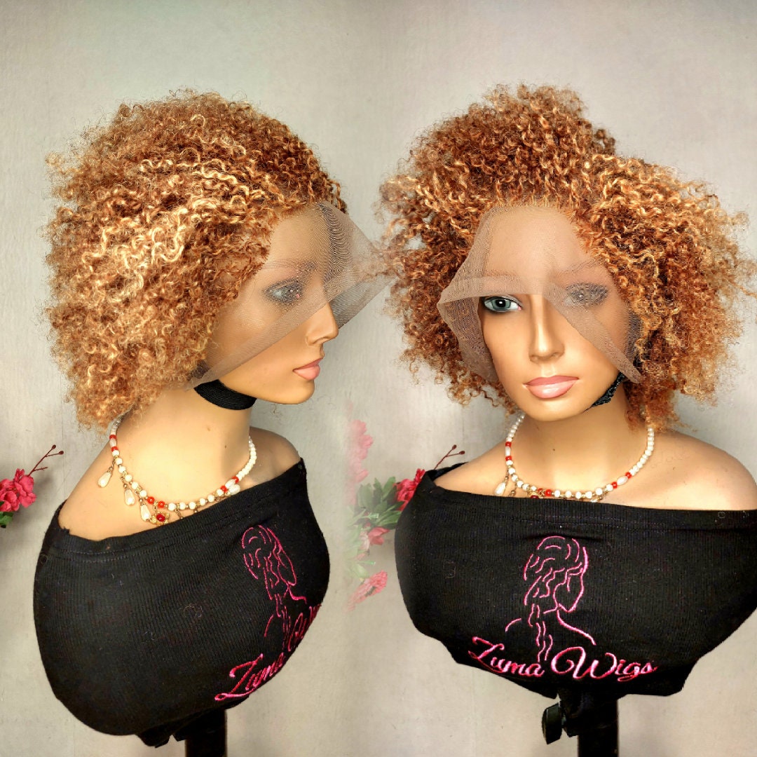 Human Hair Micro Twists Wig on 4b Kinky Textured Hair, Light Brown ...