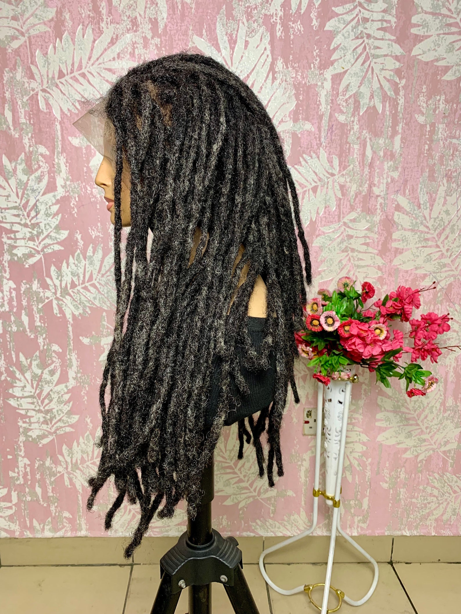 Gray Human Hair Dreadlocks Wig, Dark Gray Dreadlocks Wig, Gray Full ...