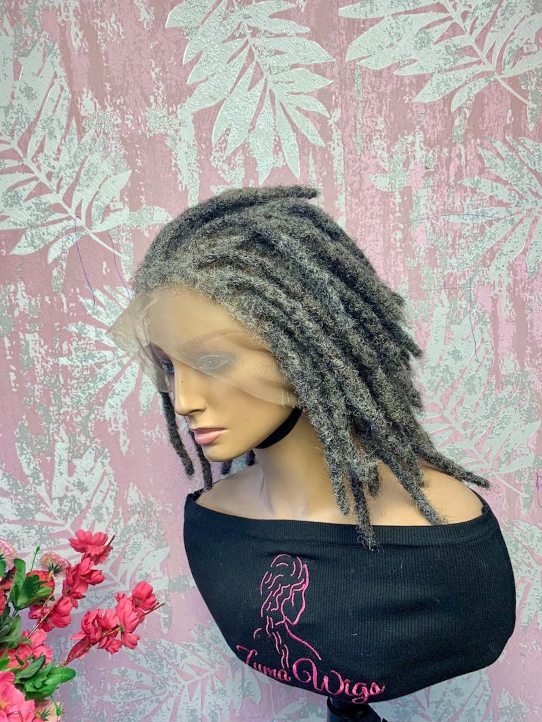 Salt and Pepper Human Hair Dreadlocks Wig, Short Locs Wig, Made to ...