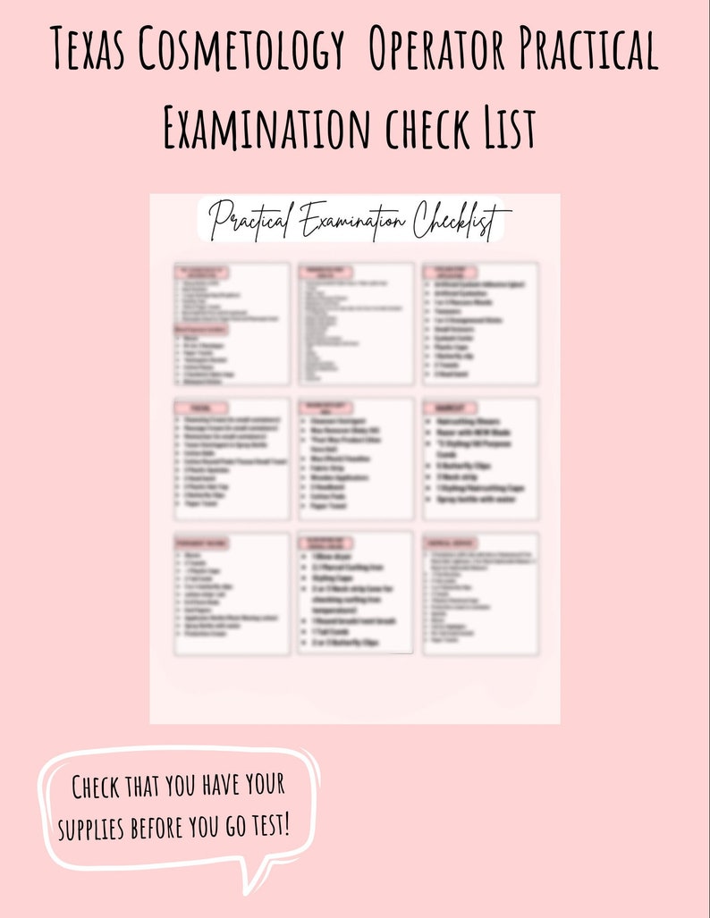 Texas Cosmetology Operator Practical Examination Check List - Etsy
