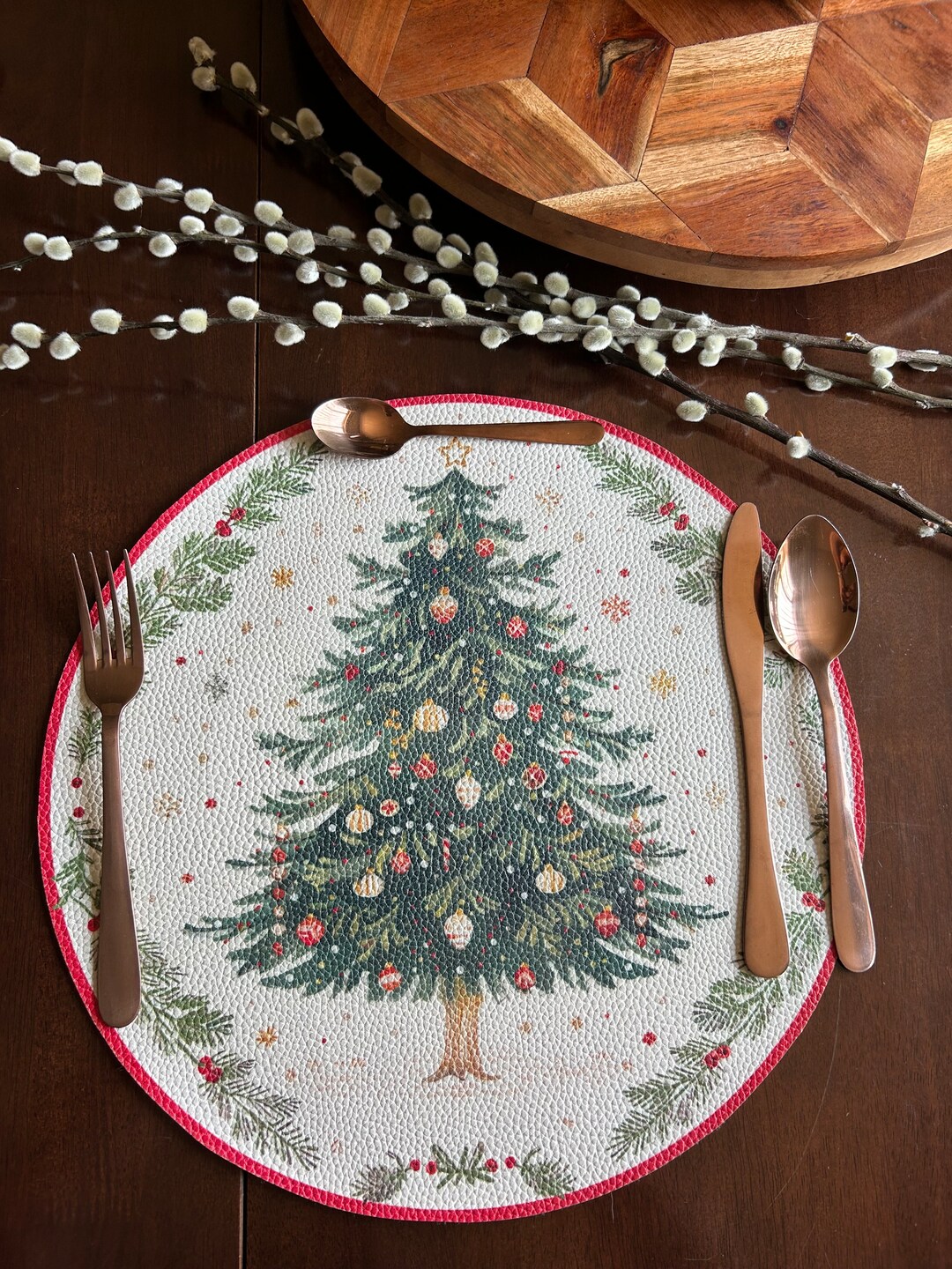 Vintage Style Christmas Tree Placemats Table Decoration Decor ...