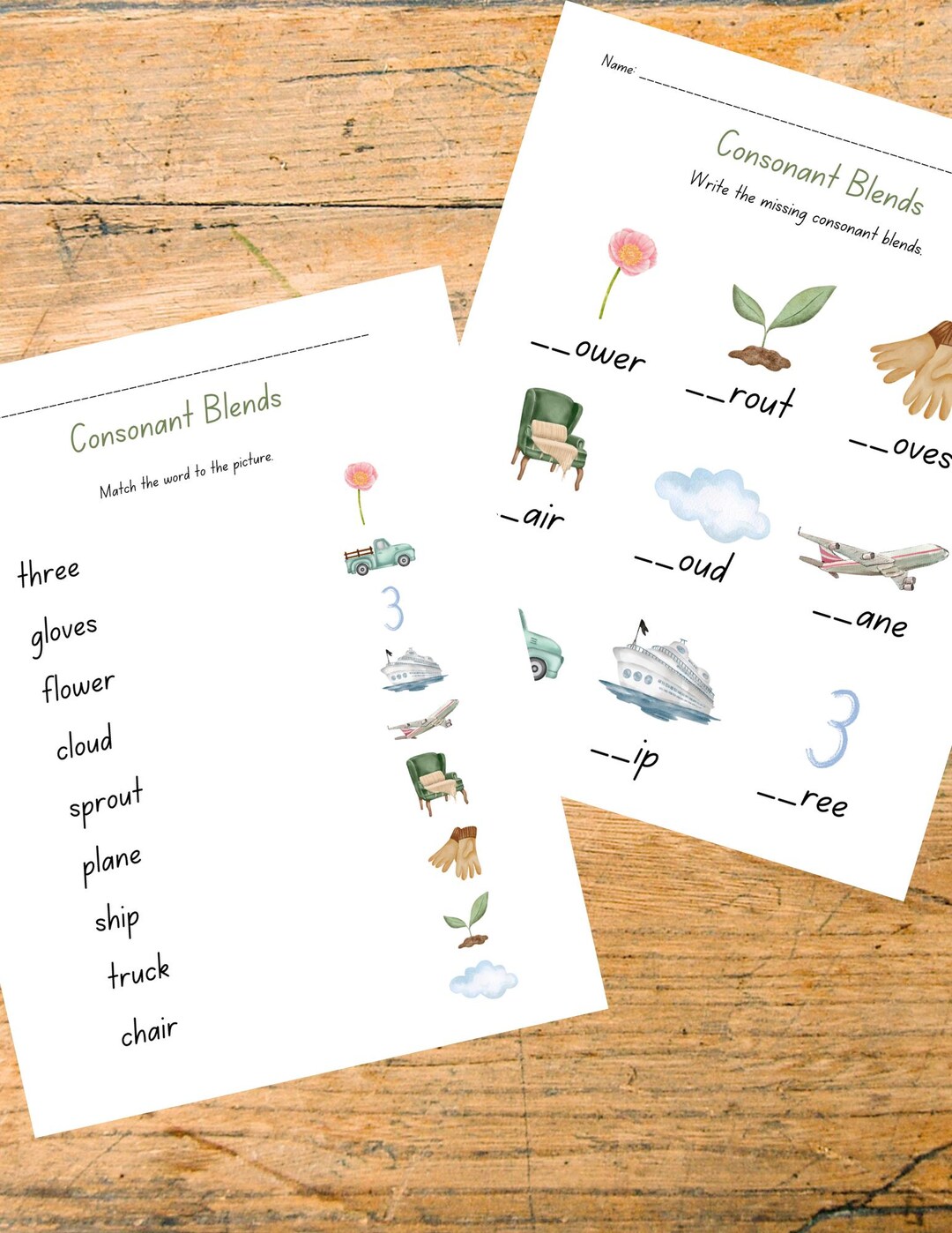 Consonant Blend Writing and Matching Worksheets - Etsy