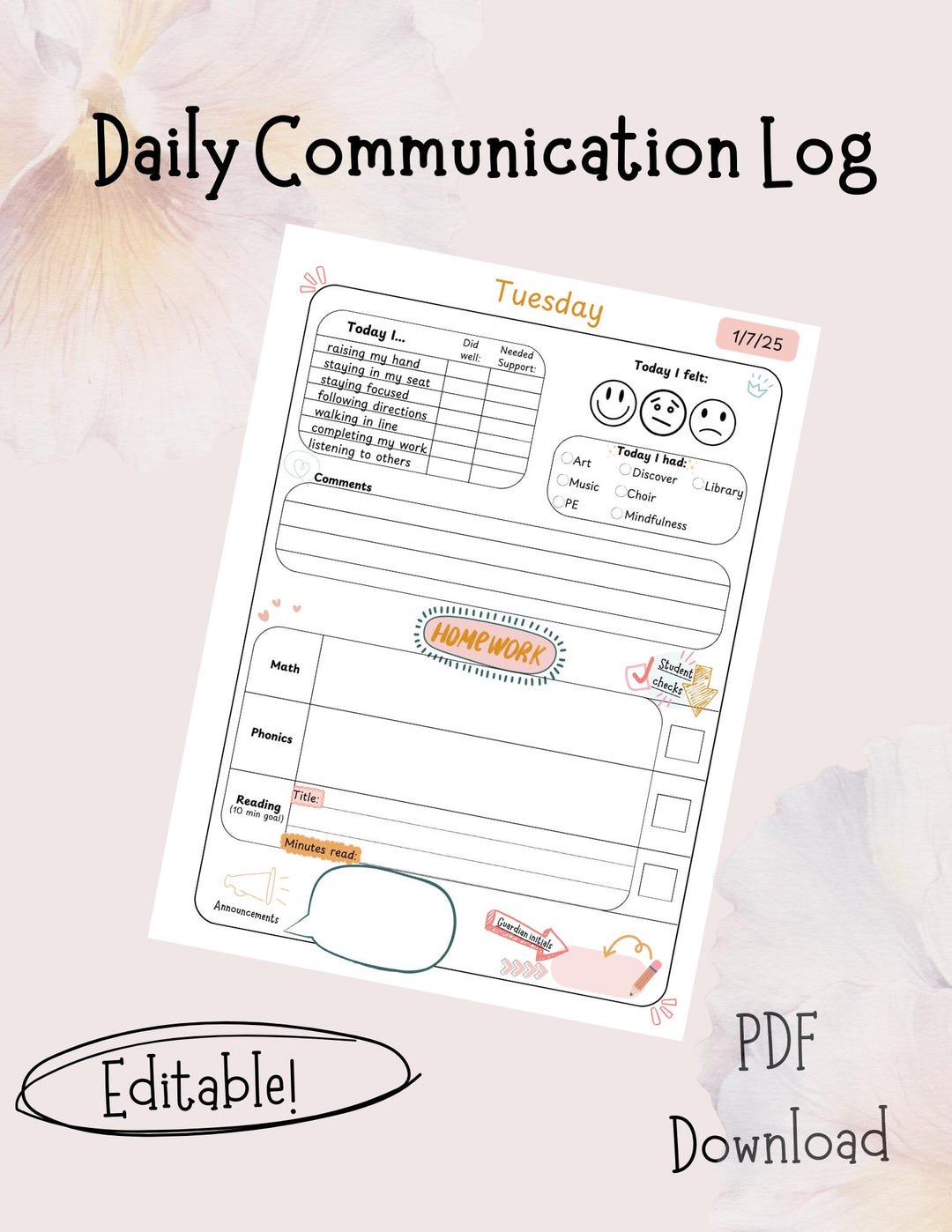 Communication Log Daily Page - Etsy