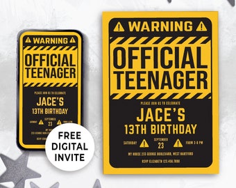 Editable Digital Birthday Invitation for 13th Birthday Boy, Party Idea ...