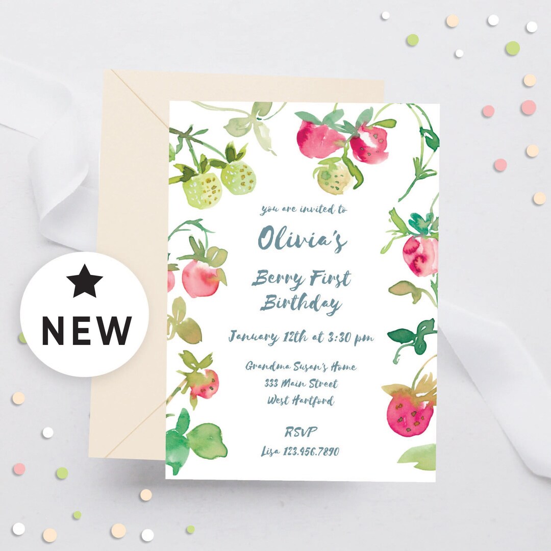 Editable Berry First Birthday Invitation Digital, Berry 1st Birthday ...
