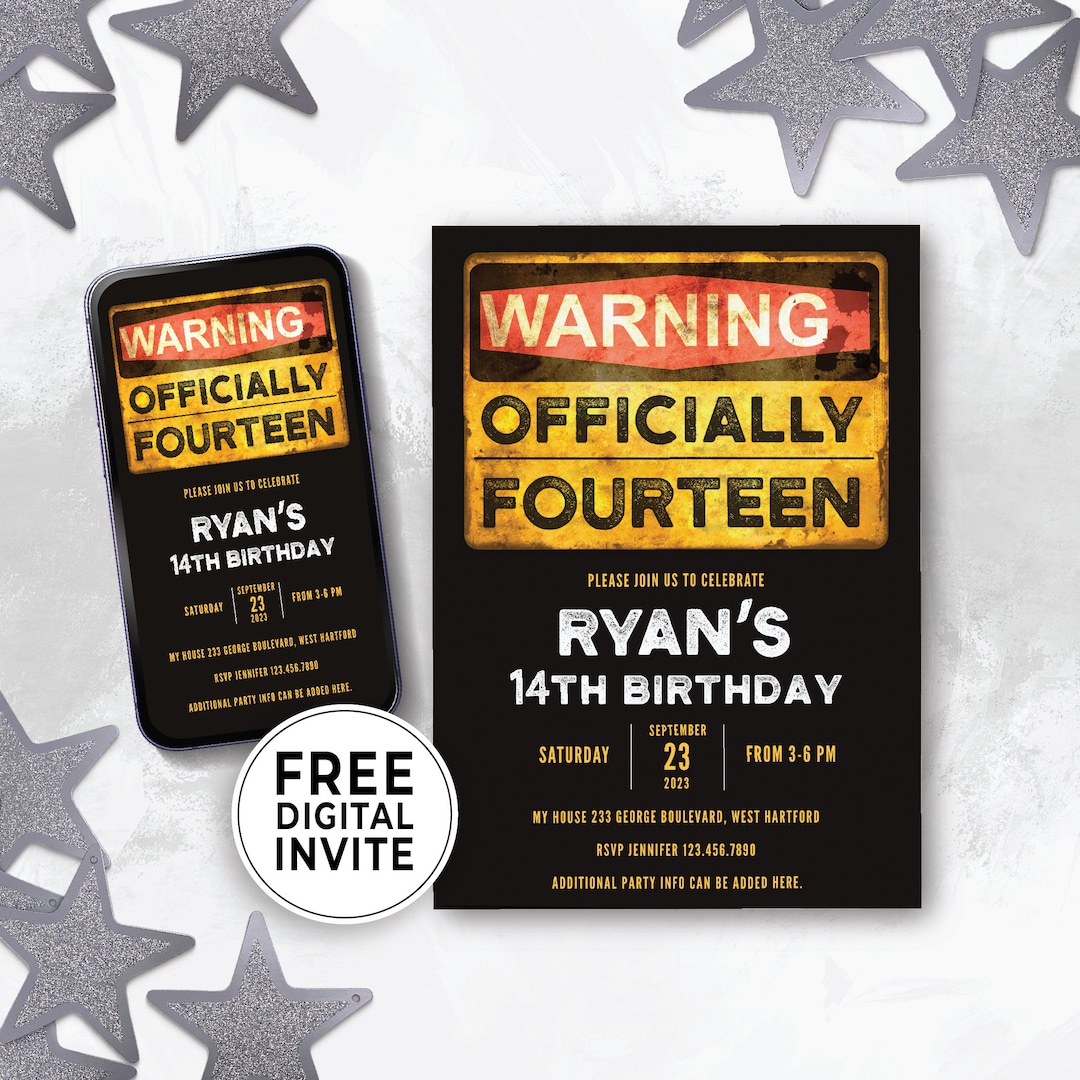 Editable 14th Birthday Invitation Boy Digital Download, Party Idea for 14 Year Old Teen Boy ...