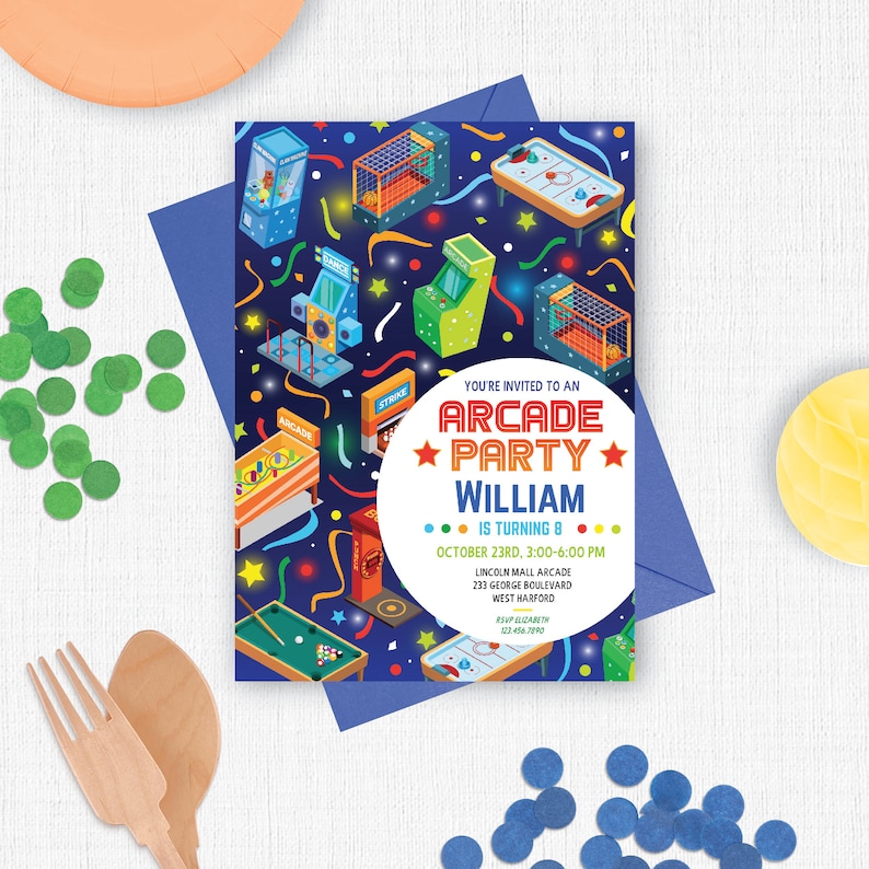 Editable Arcade Birthday Invitation Download, Boys Arcade Birthday ...