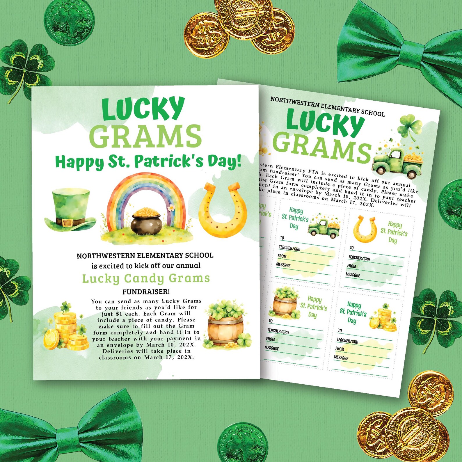 Editable Lucky Candy Gram Flyer Template, Printable St. Patrick's Day ...