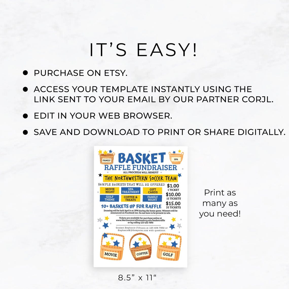 Editable Basket Raffle Fundraiser Flyer Template, School Sports ...