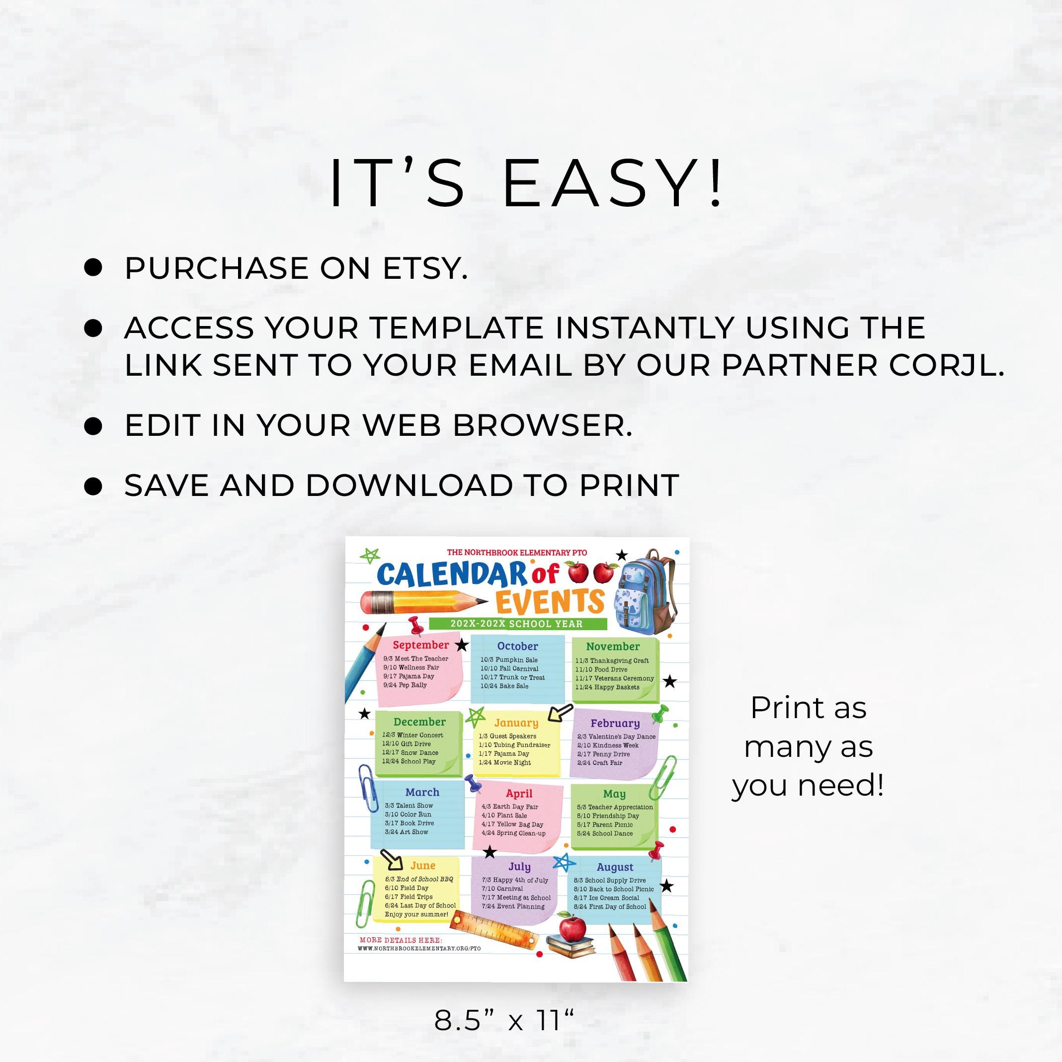 Editable PTO PTA Calendar of Events Flyer Template, School Events Flyer ...