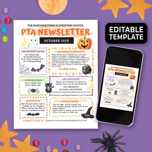 Editable PTO PTA Halloween Newsletter Template, October Fall Newsletter ...