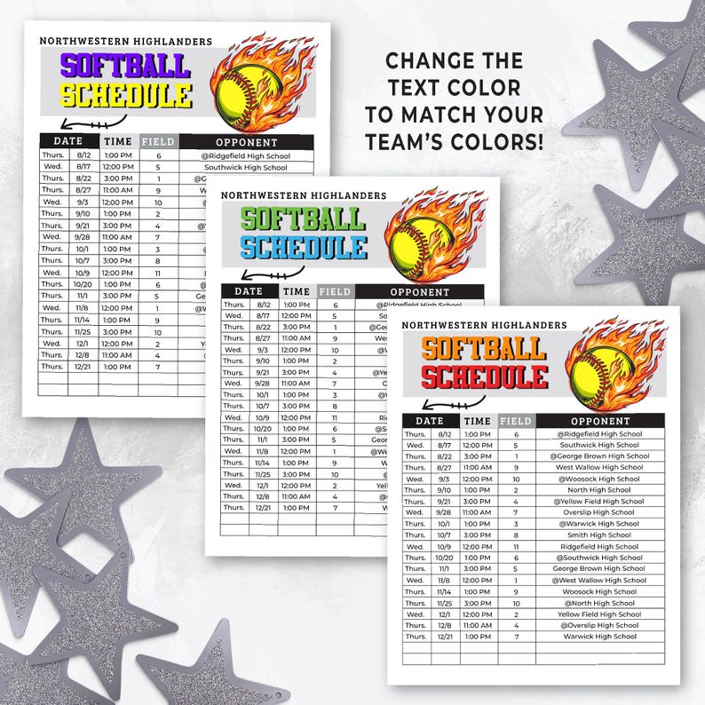 Editable Softball Schedule Template, Softball Calendar, Sports Schedule ...