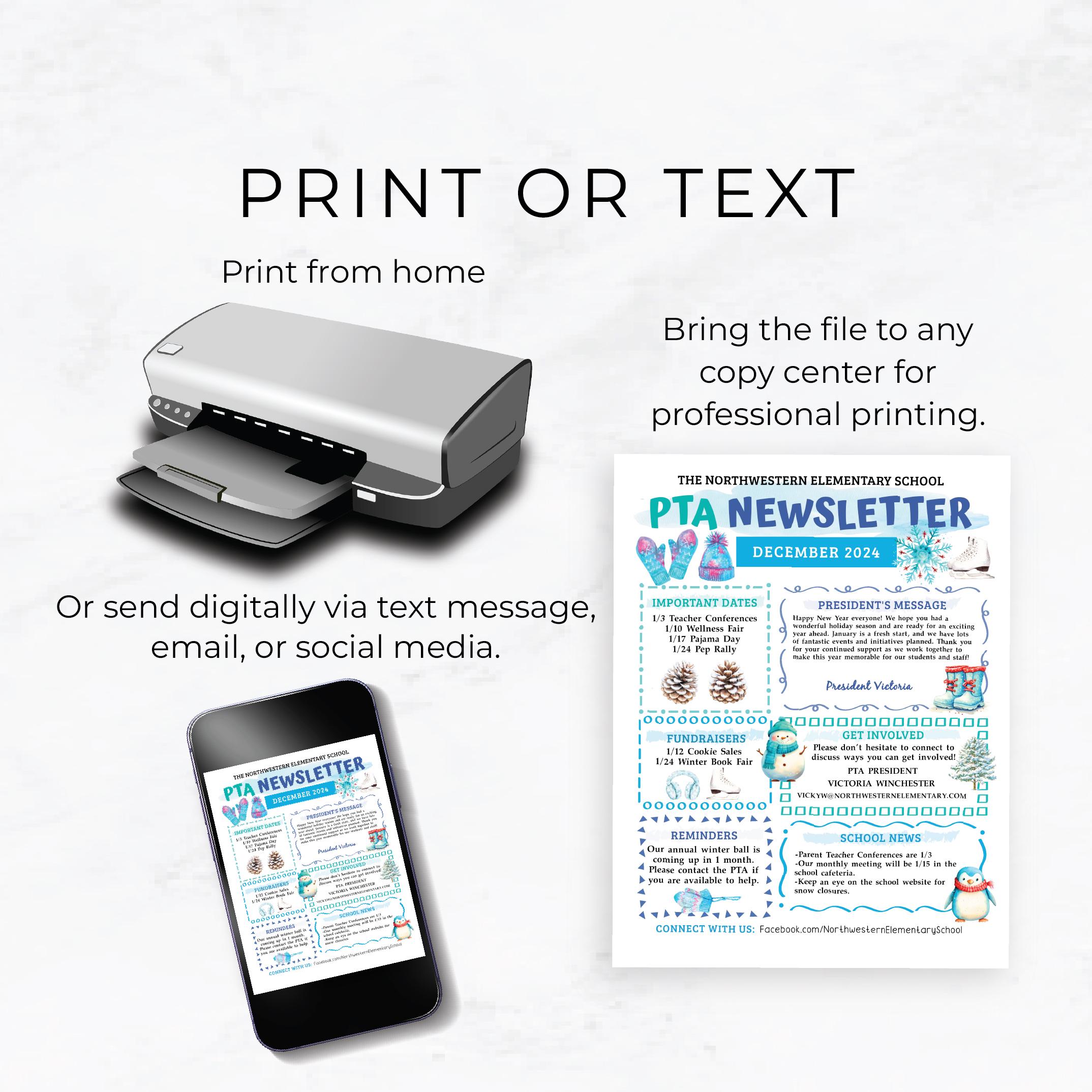 Editable PTO PTA Winter Newsletter Template, December, January ...