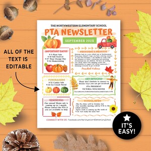 Editable PTO PTA Fall Newsletter Template, September, October or ...