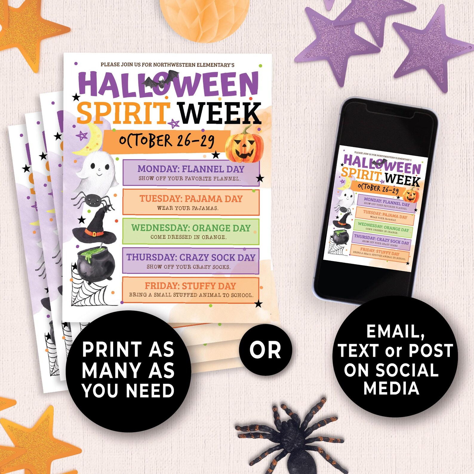 Editable Halloween Spirit Week Flyer, Fall Spirit Week Template, School ...