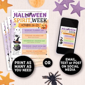 Editable Halloween Spirit Week Flyer, Fall Spirit Week Template, School ...