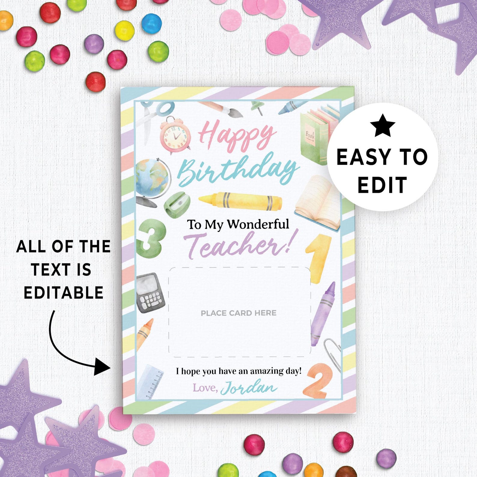 Editable Teacher Birthday Gift Card Holder, Printable Birthday Card for ...