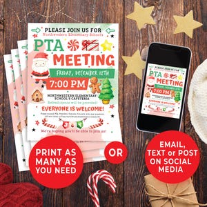 Editable PTO PTA December Meeting Flyer, Meeting Reminder Invitation ...