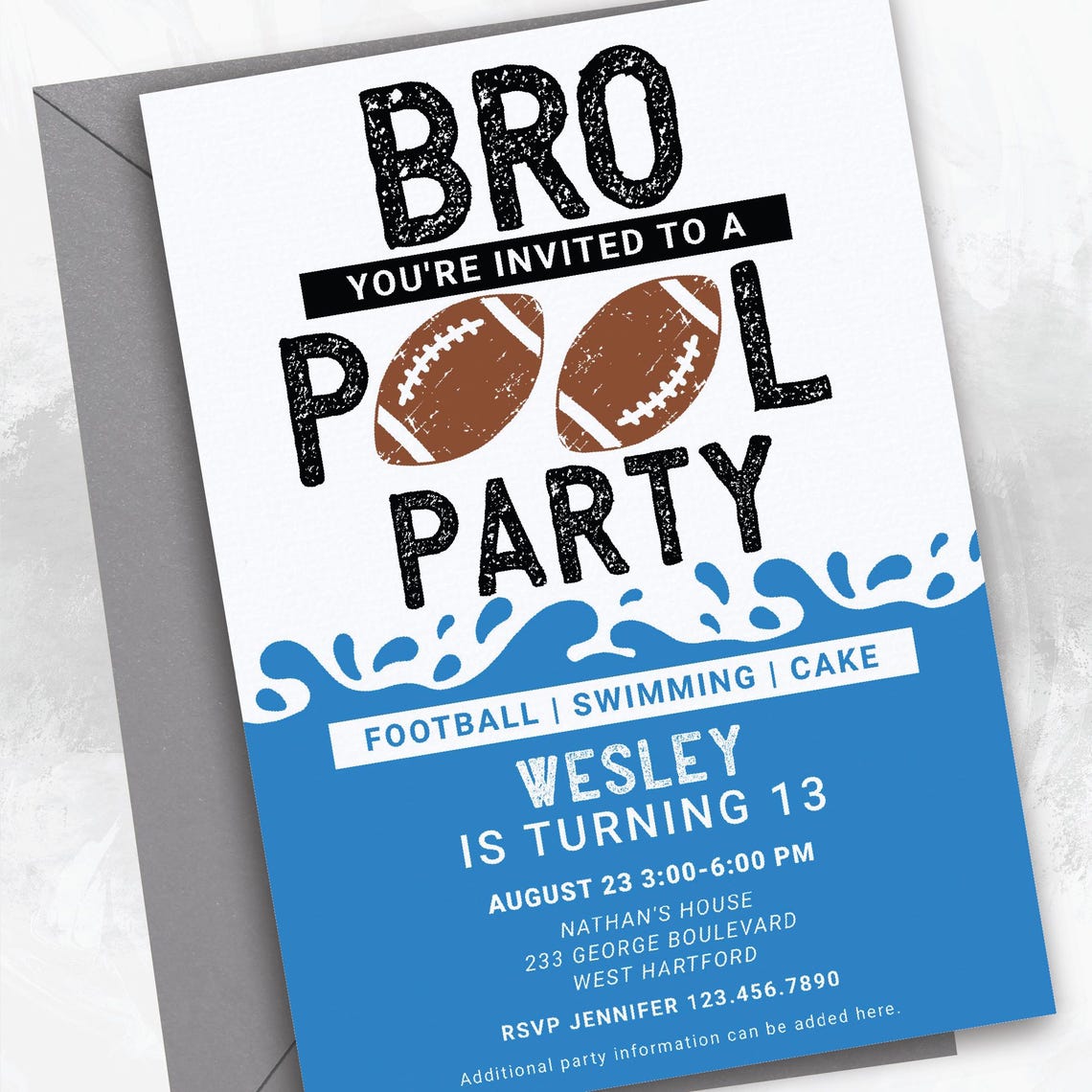 Editable Football Pool Party Invitation Boy, Football Mobile Birthday ...