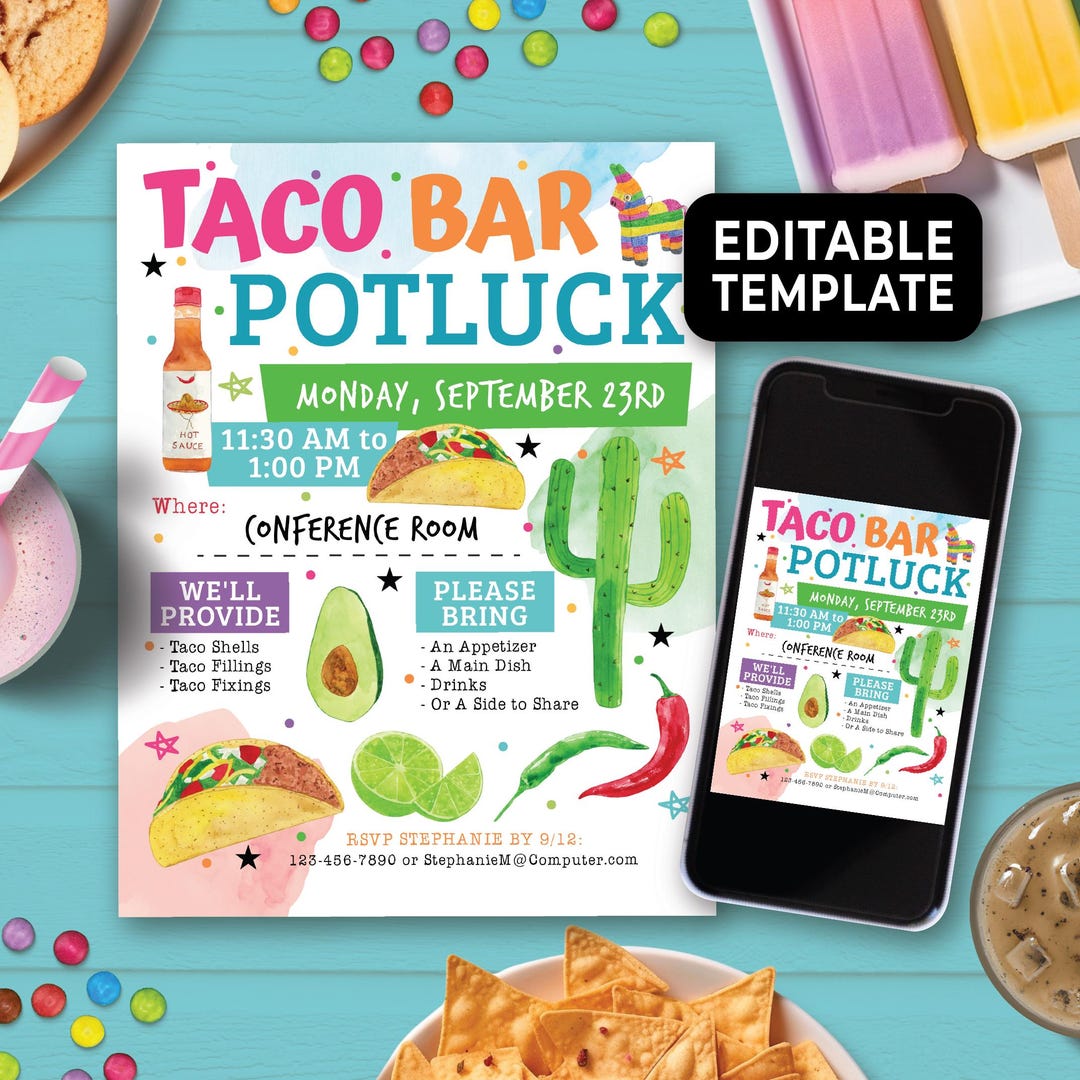 Editable Taco Bar Printable, Teacher Appreciation Taco Bar Sign Up ...