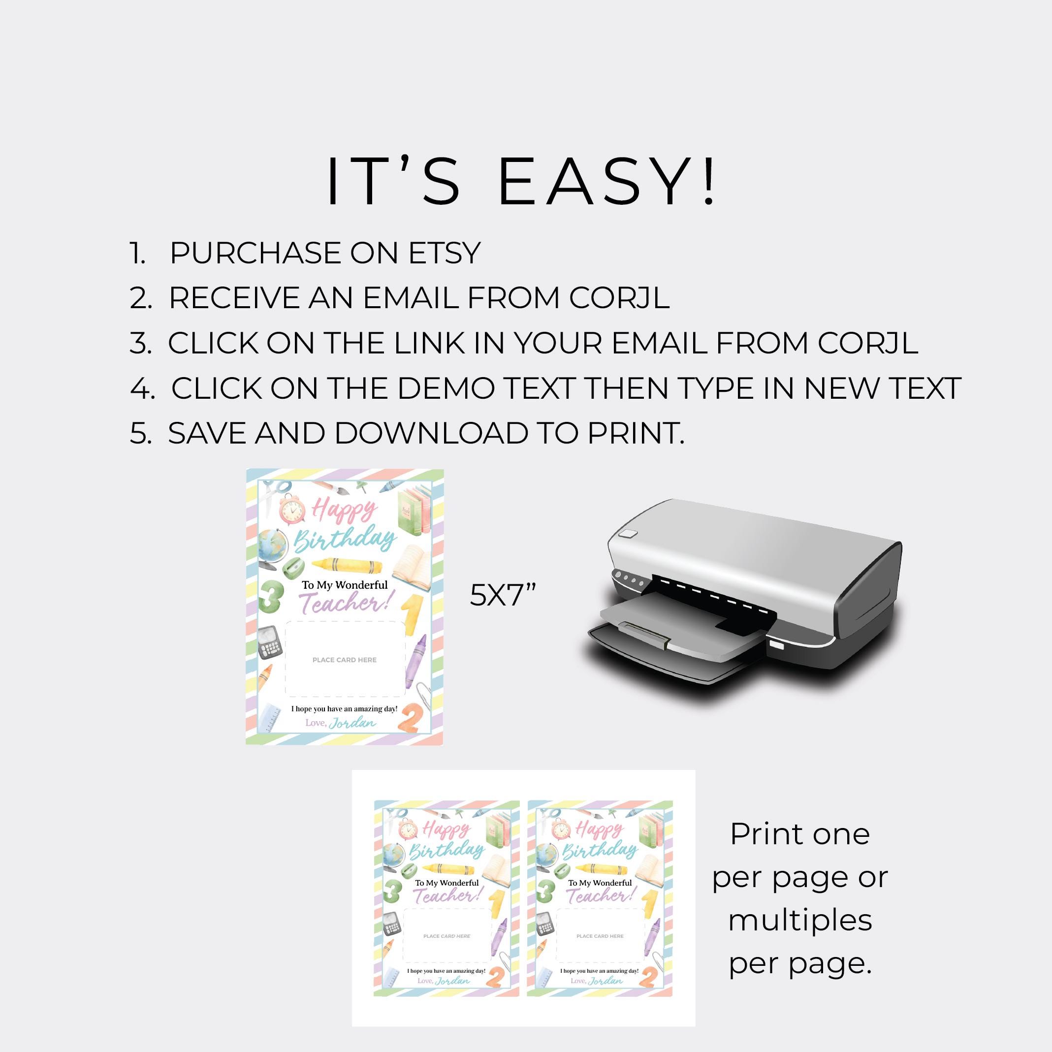 Editable Teacher Birthday Gift Card Holder, Printable Birthday Card for ...