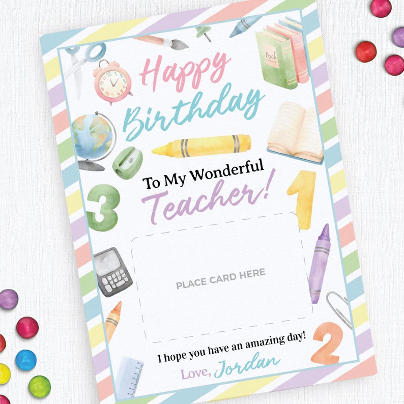 Editable Teacher Birthday Gift Card Holder, Printable Birthday Card for ...