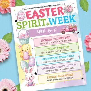 Editable Easter Spirit Week Flyer, Spring Spirit Week Template, April ...