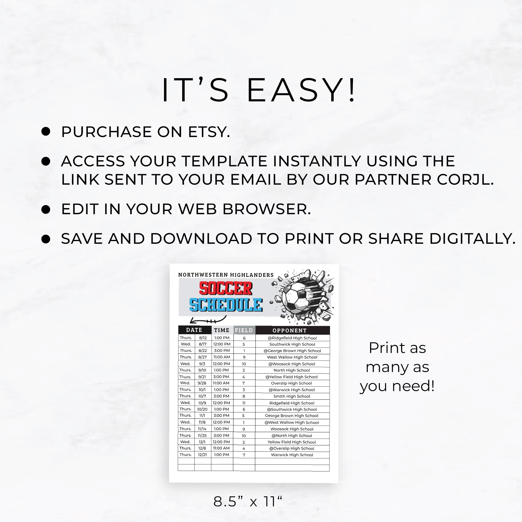 Editable Soccer Schedule Template, Soccer Calendar, Sports Schedule ...