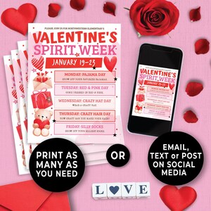 Editable Valentine's Spirit Week Flyer, February Spirit Week Template ...