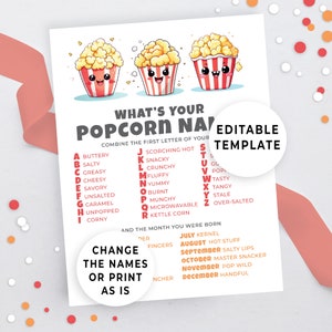 What's Your Popcorn Name Game With Name Tags, Popcorn Name Generator ...