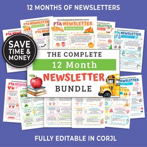 Editable PTO PTA 12 Months of Newsletter Templates, Entire School Year ...