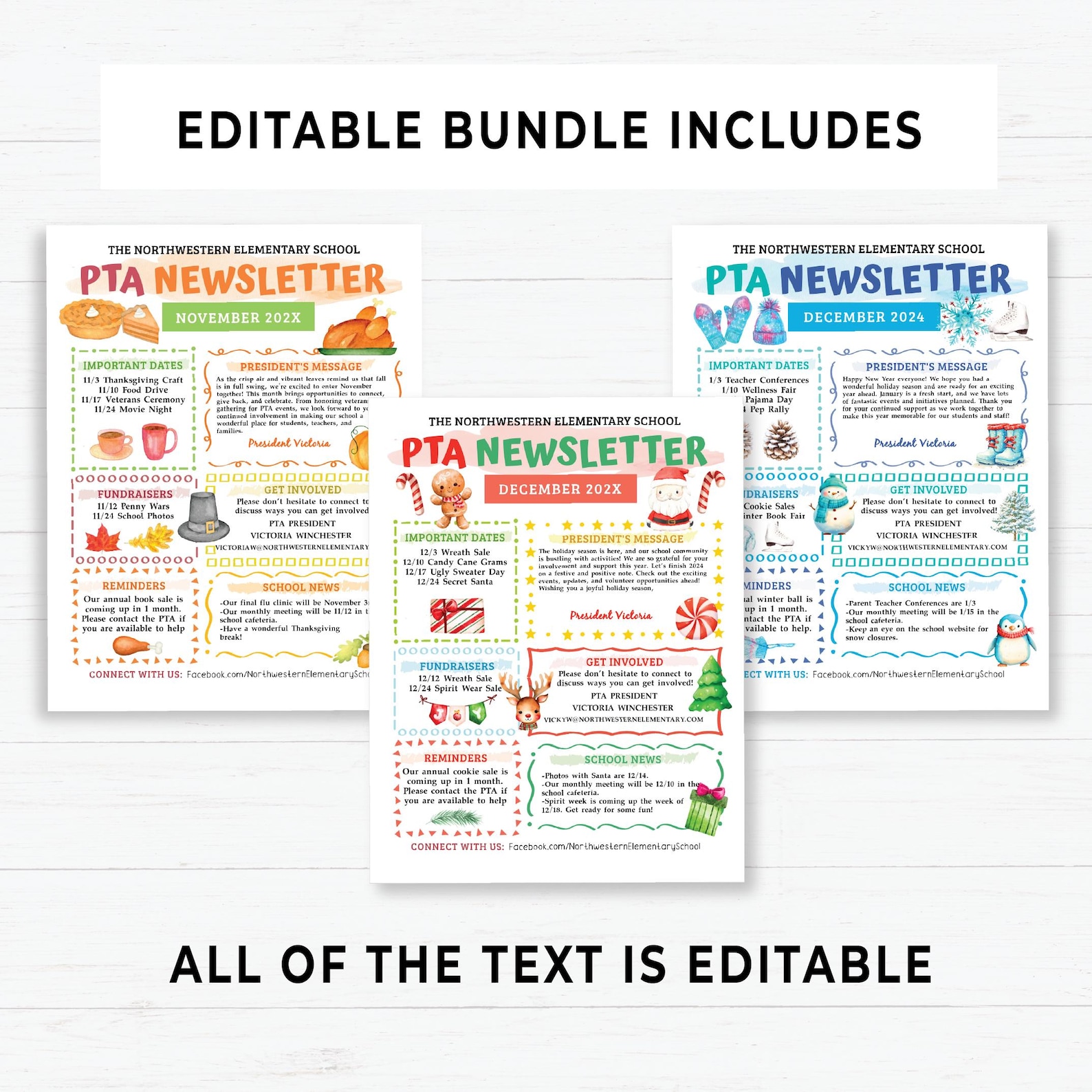 Editable PTO PTA 12 Months of Newsletter Templates, Entire School Year ...